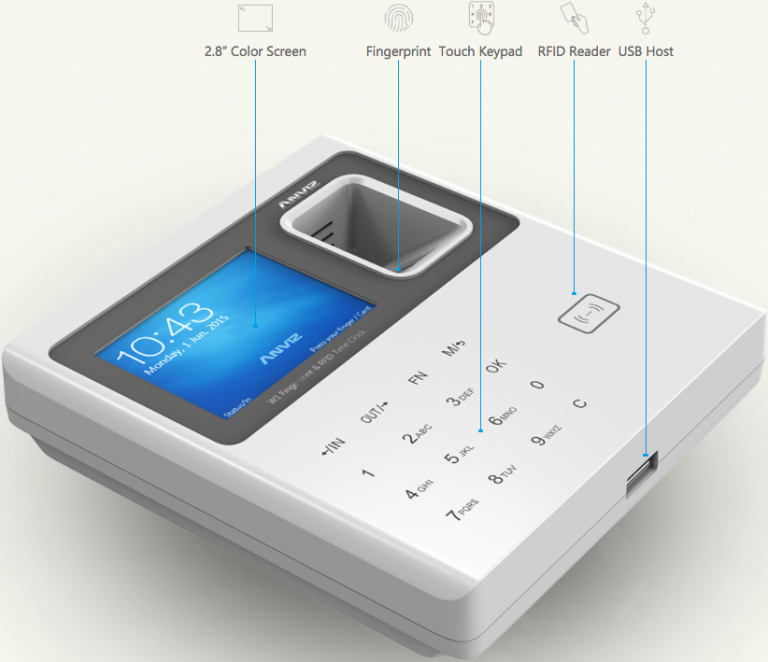 Anviz W1 Colour Screen Fingerprint & RFID Clocking in Machine Anviz W1 Colour Screen Fingerprint & RFID Clocking in Machine